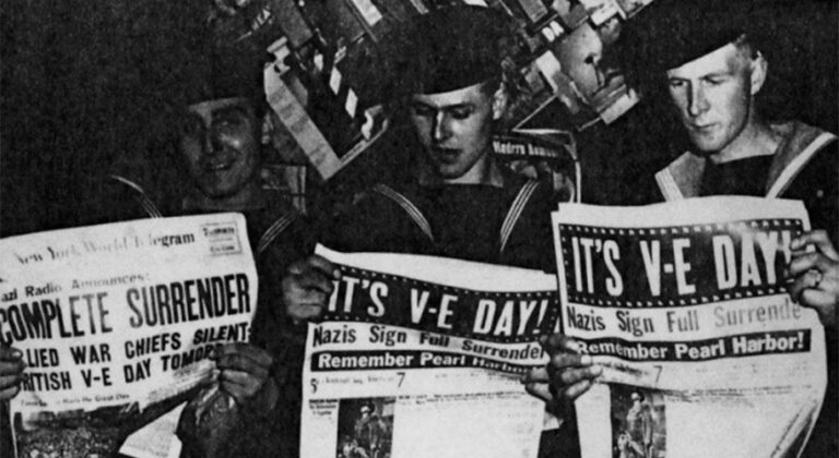 Headlines and celebrations from the end of WWII in Europe